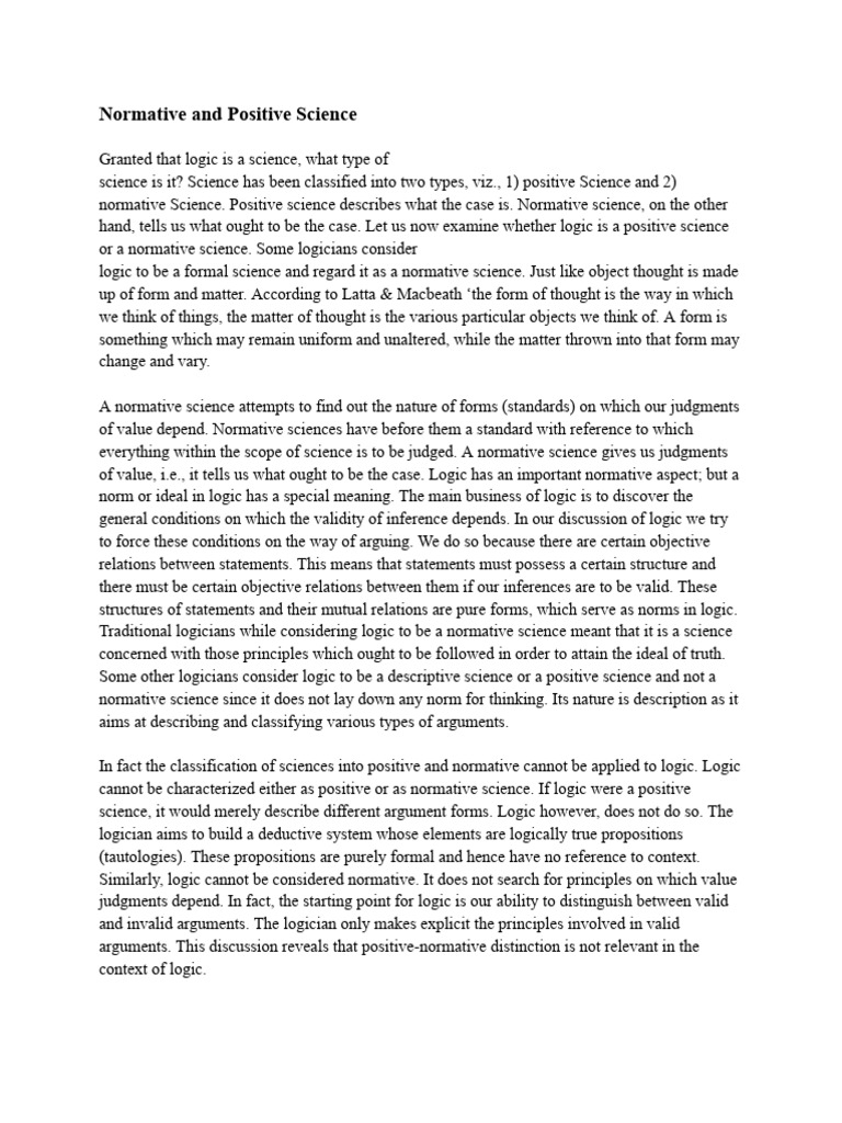 Normative and Positive Science | PDF | Logic | Argument