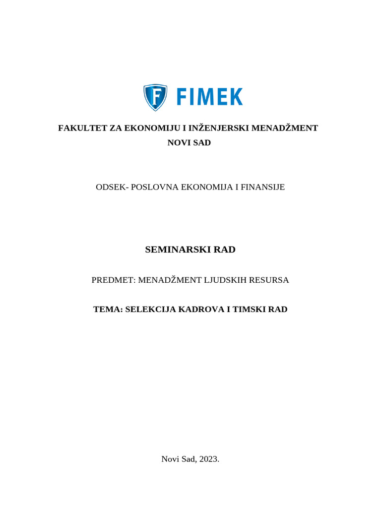 Selekcija Kadrova i Timski Rad | PDF
