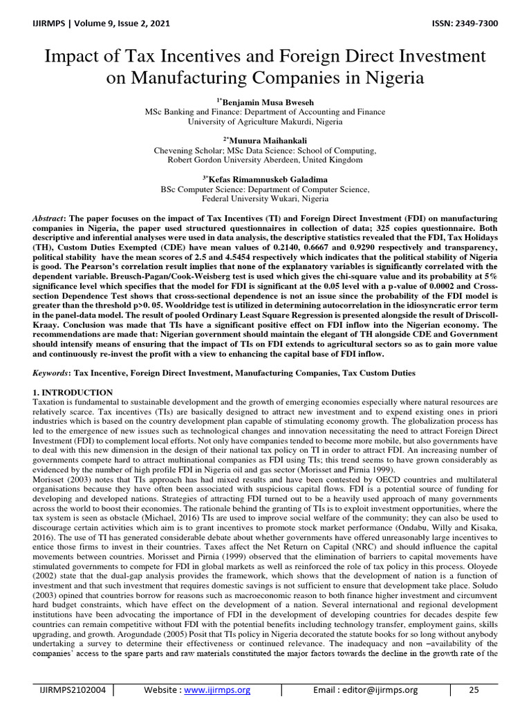 Impact of Tax Incentives and Foreign Dir | PDF | Taxes | Foreign Direct ...