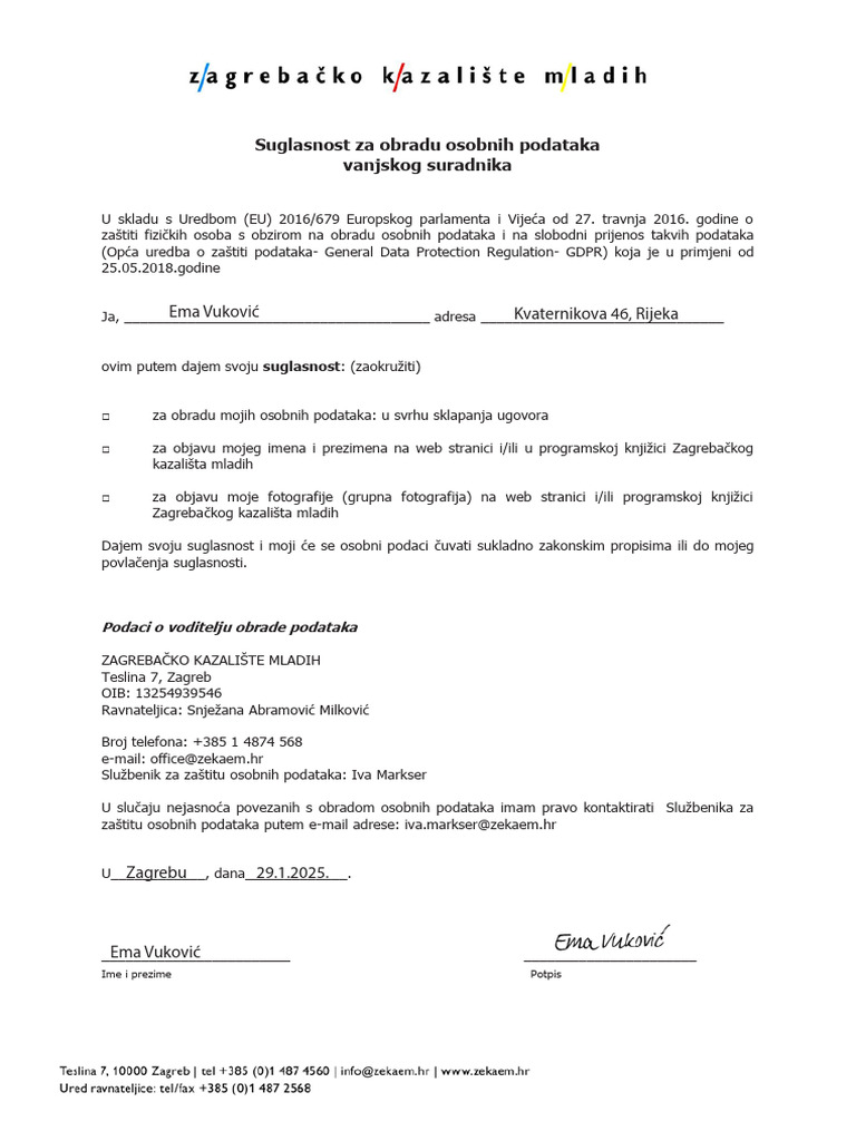 EmaVukovic Suglasnost | PDF