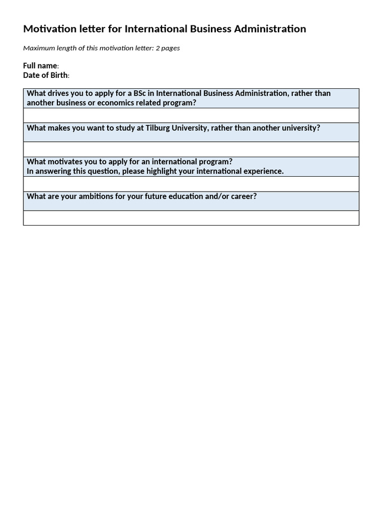 Template Motivation Letter IBA | PDF