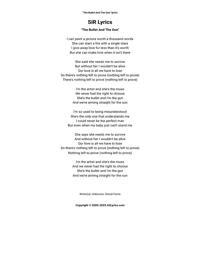 SiR - The Bullet and The Gun Lyrics | PDF
