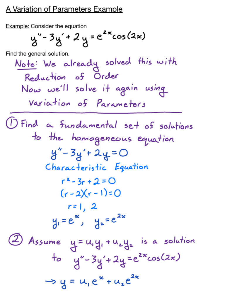 DiffEQ Section 5.7, Part 2 - A Variation of Parameters Example | PDF