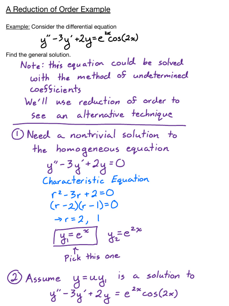 DiffEQ Section 5.6, Part 2 - A Reduction of Order Example | PDF