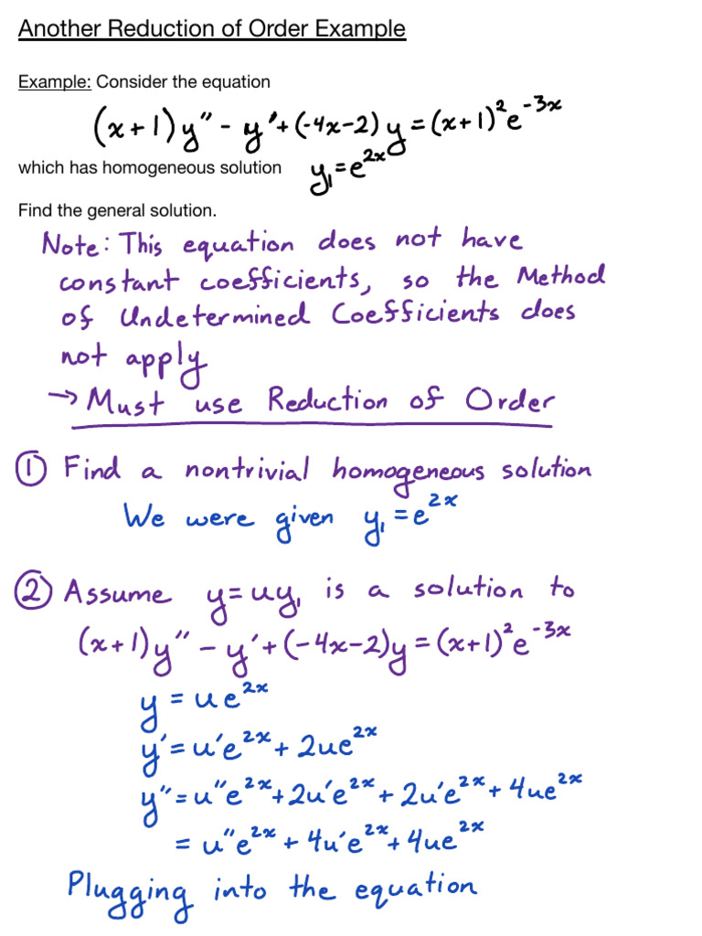 DiffEQ Section 5.6, Part 3_ Another Reduction of Order Example | PDF