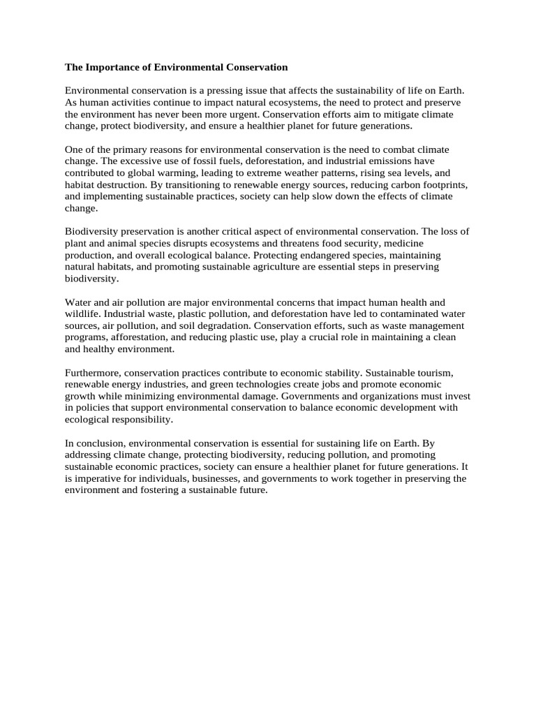 The Importance of Environmental Conservation | PDF