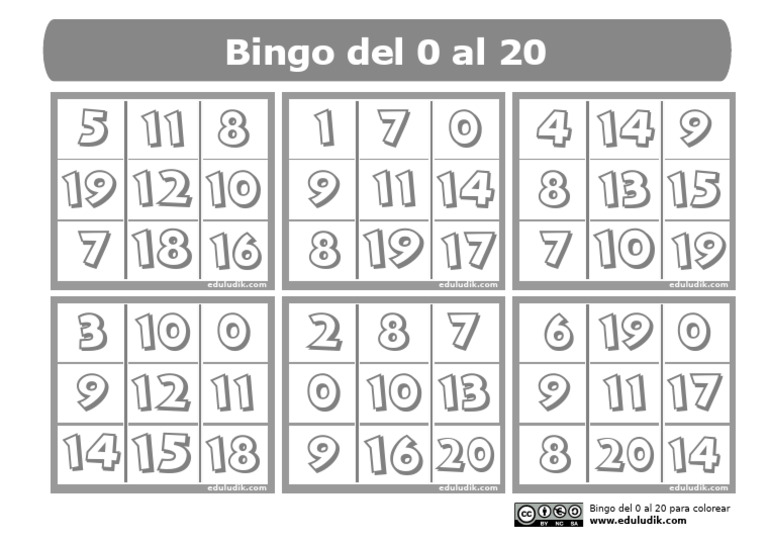 Bingos Del 1 Al-20-Colorear PDF | PDF
