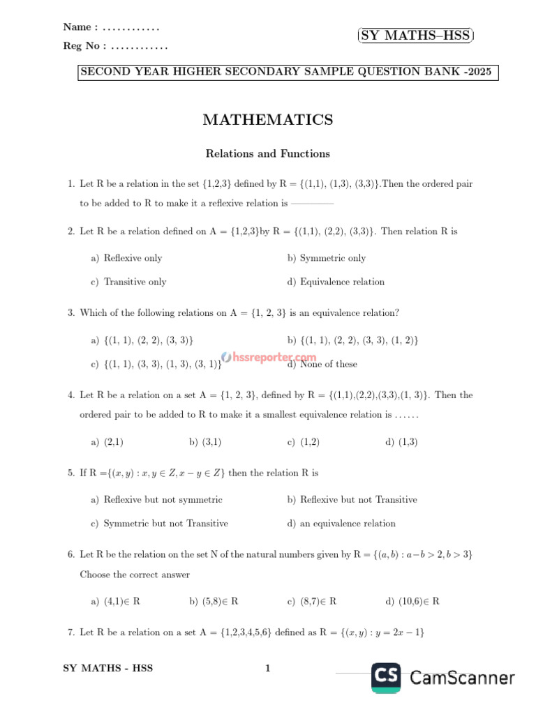 Sample Questions Plus Two Maths-QP All Hssreporter - Com | PDF ...