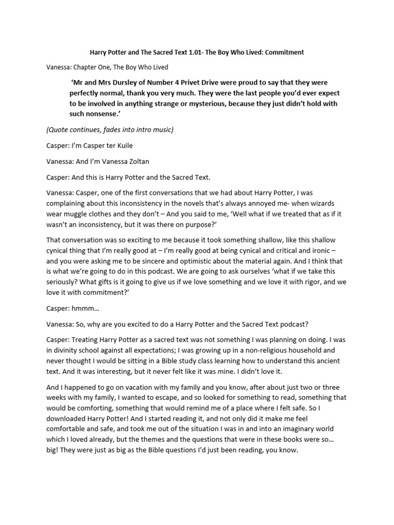 HPST transcript 1.01 | PDF | Harry Potter