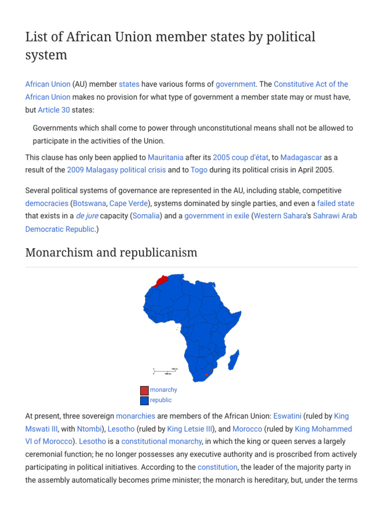 List of African Union Member States by Political System - Wikipedia ...