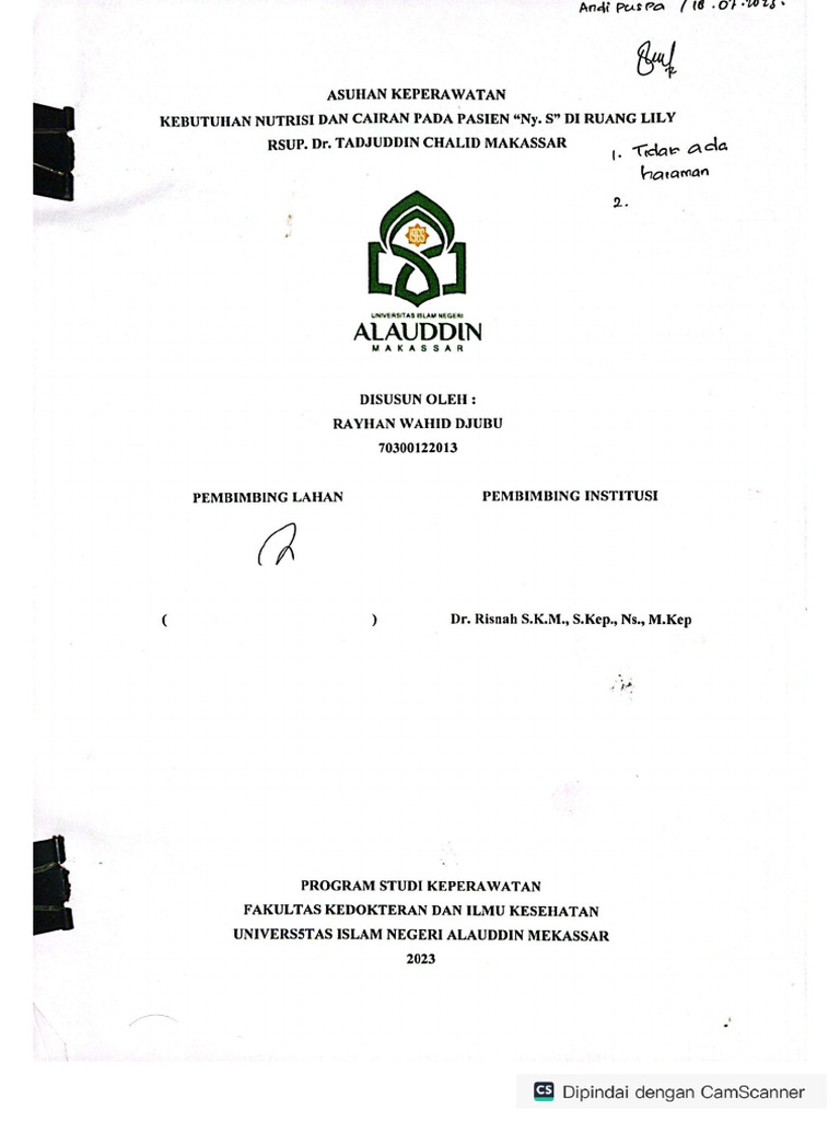 Askep Kebutuhan Nutrisi Dan Cairan Pada Pasien Ny. S Ri Ruang Lily RSUD ...