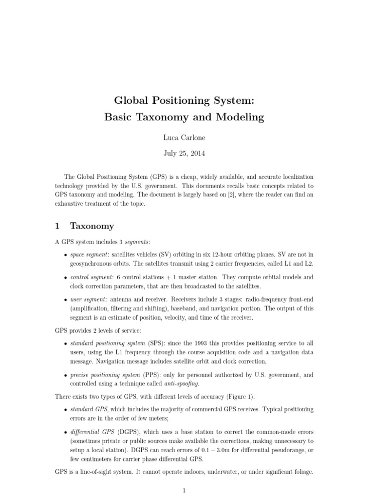 Luca Carlone - Global Positioning System: Basic Taxonomy and Modeling ...