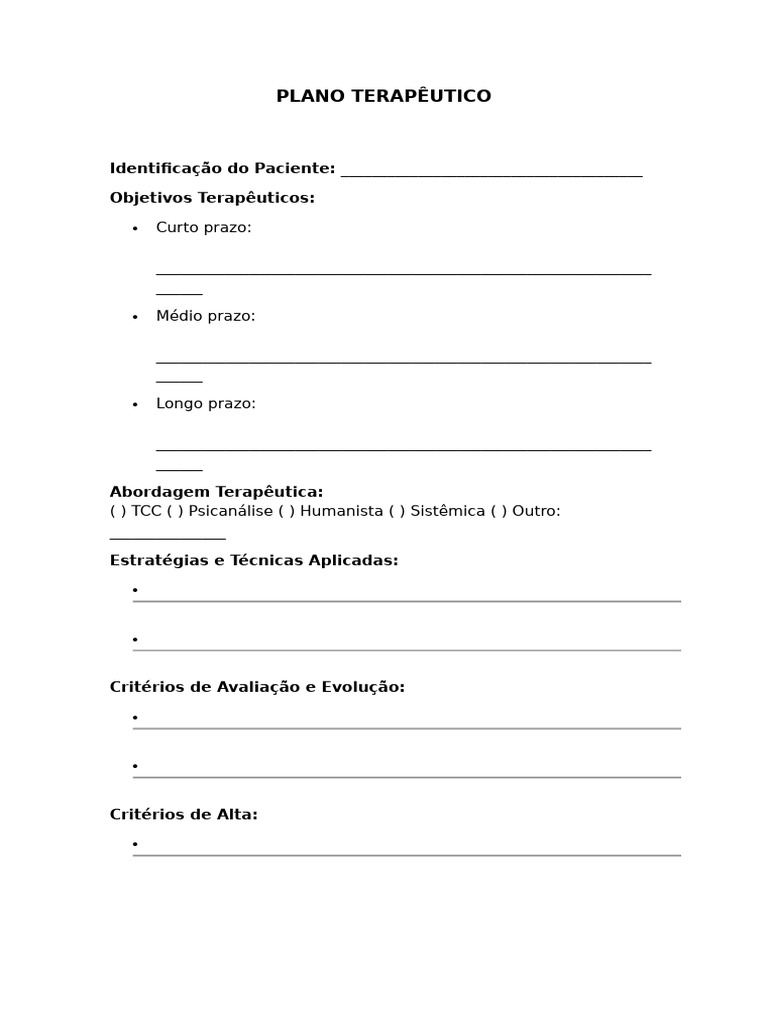 Plano Terapêutico: Objetivos e Estratégias | PDF