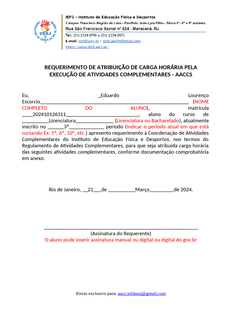 Formulário AACC 2025 Atualizado | PDF