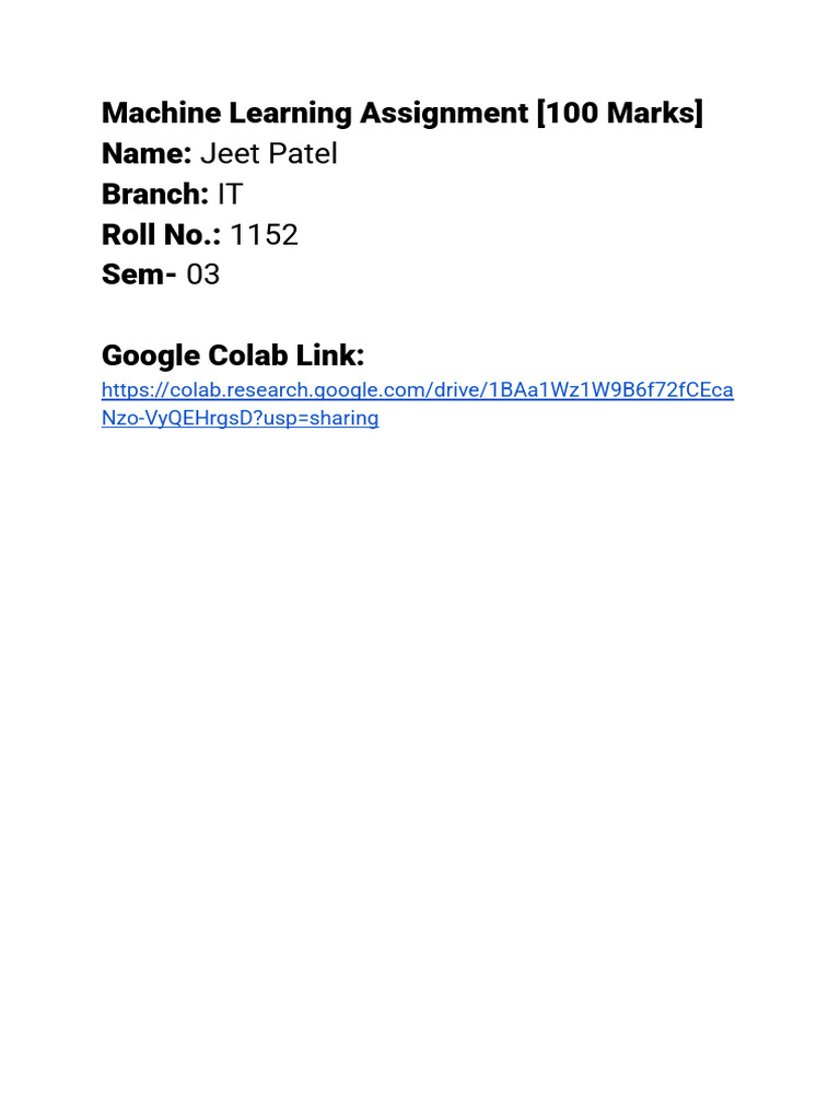 JeetPatel 1152 ML Assignment | PDF