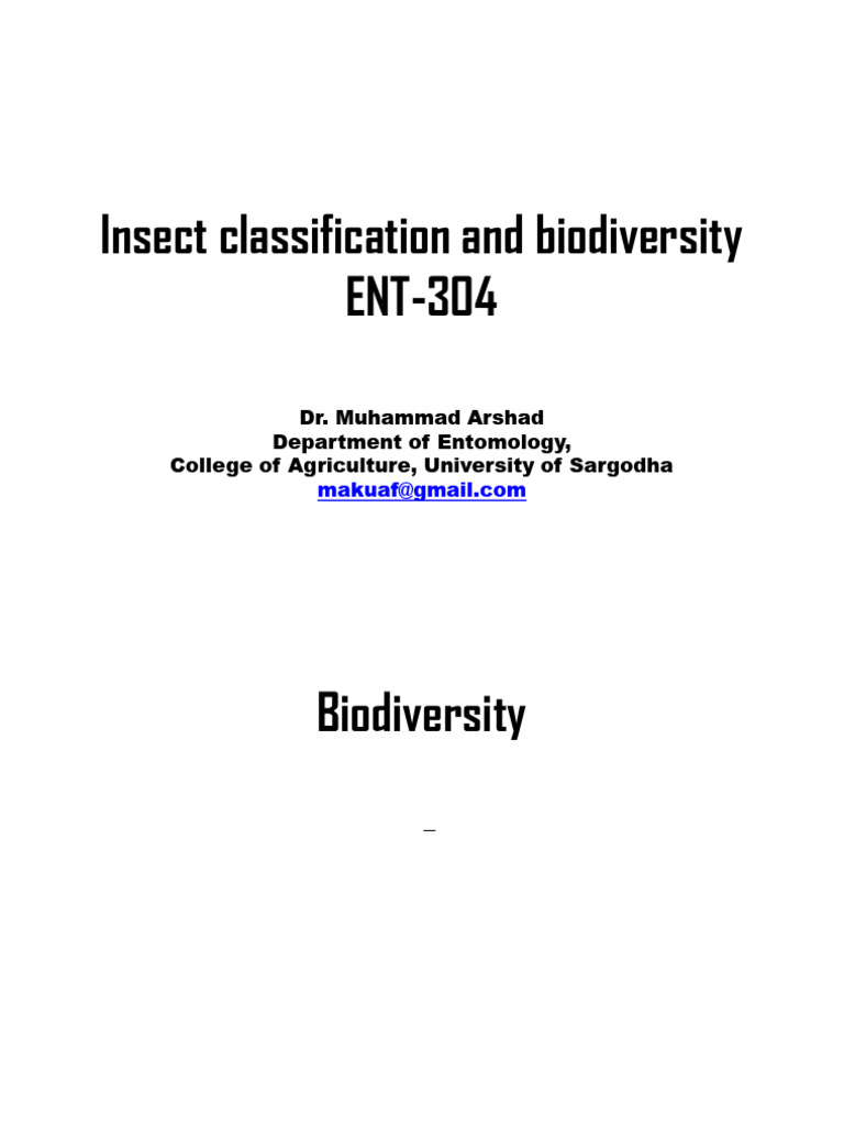 Week 1 2 Lectures Introduction To Insect Biodiversity and ...