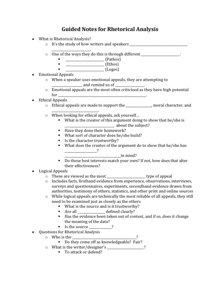 Guided Notes For Rhetorical Analysis | PDF