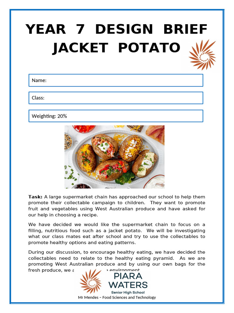 Year 7 Jacket Potato Design Brief | PDF | Foods | Western Cuisine