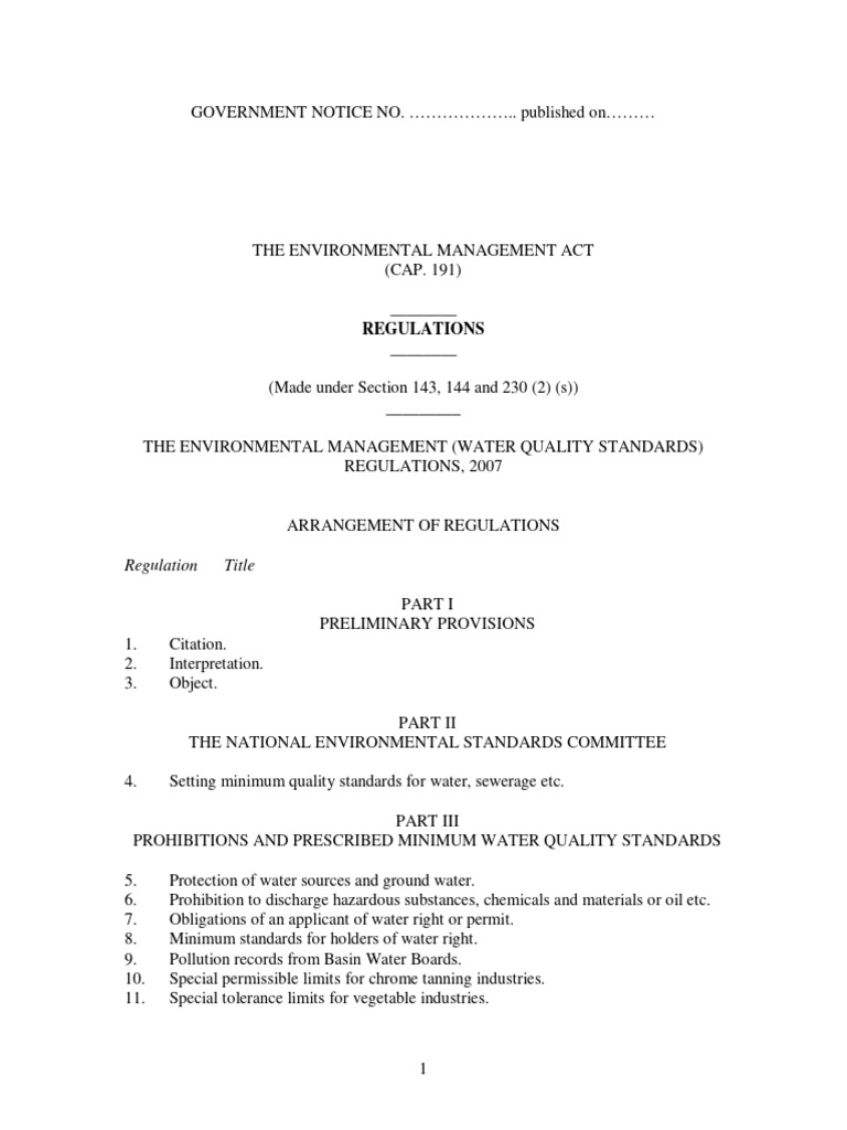 Water Quality Standards Regulations 2007 | PDF | Clean Water Act | Effluent