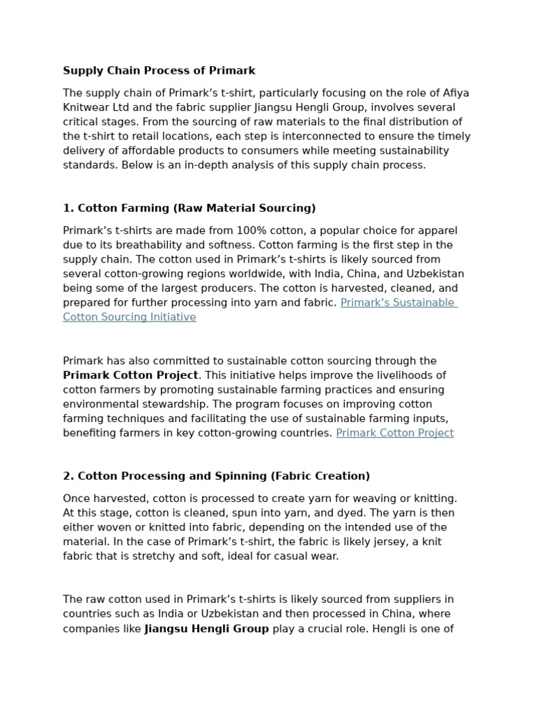 Supply Chain Process of Primark | PDF | Textiles | Cotton