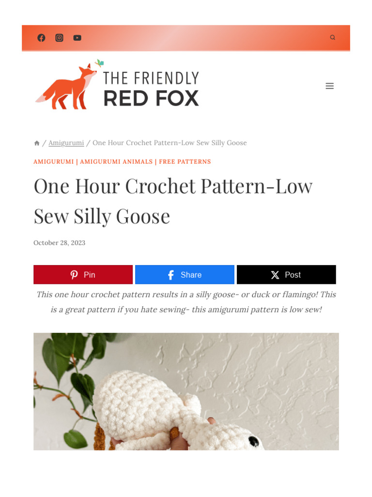 One Hour Low Sew Silly Goose Pattern | PDF | Crochet | Amigurumi