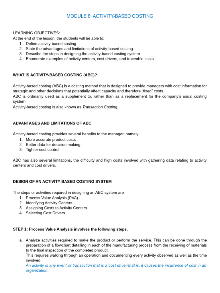 Module 8 Activity Based Costing | PDF | Economies | Business Economics