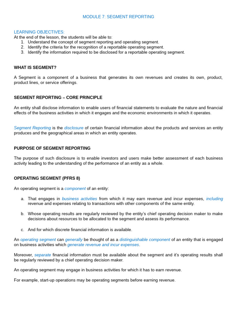 Objectives of Segment Reporting | PDF | Revenue | Expense