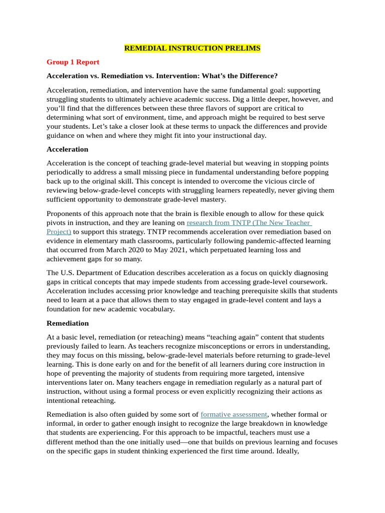Understanding Remedial Instruction Methods | PDF | Educational ...