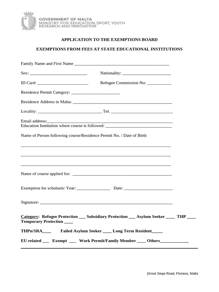 Exemption Application for Educational Fees | PDF | Human Migration ...