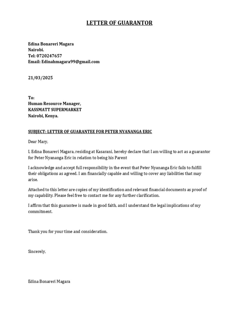 Letter of Guarantor | PDF