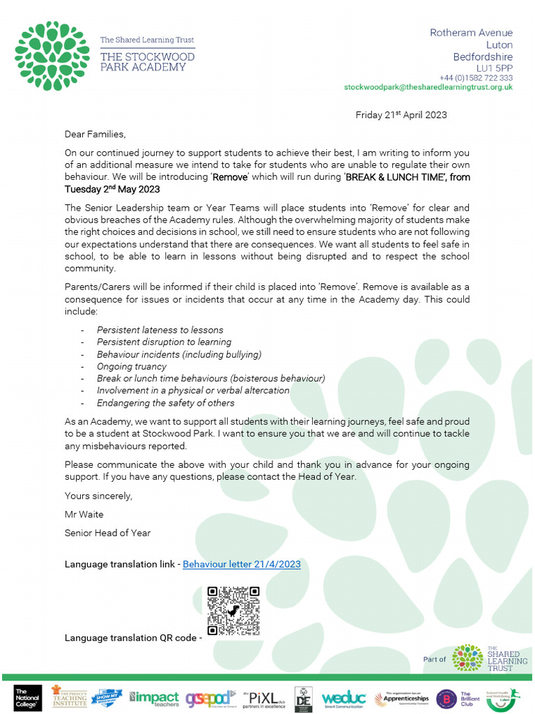 Behaviour Letter 21.4.23 | PDF