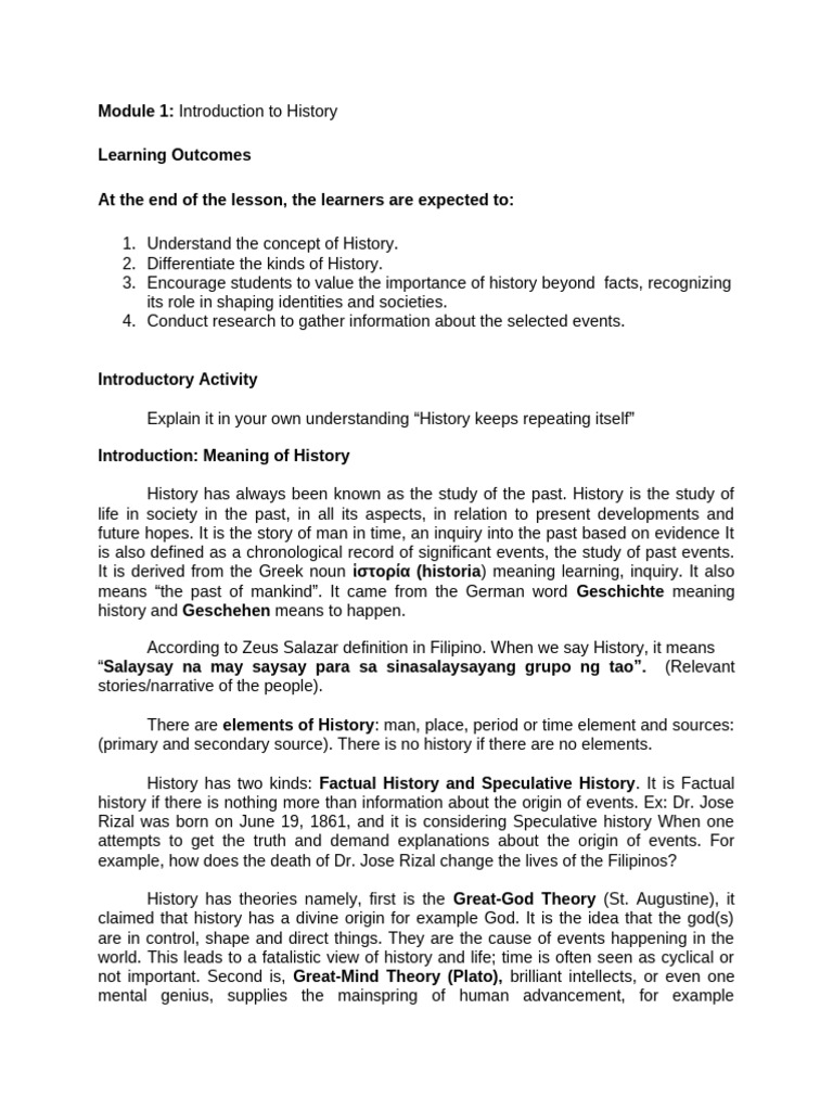 Gec2 Module 1 Introduction To History 2025 | PDF | Human Nature | Identity (Social Science)