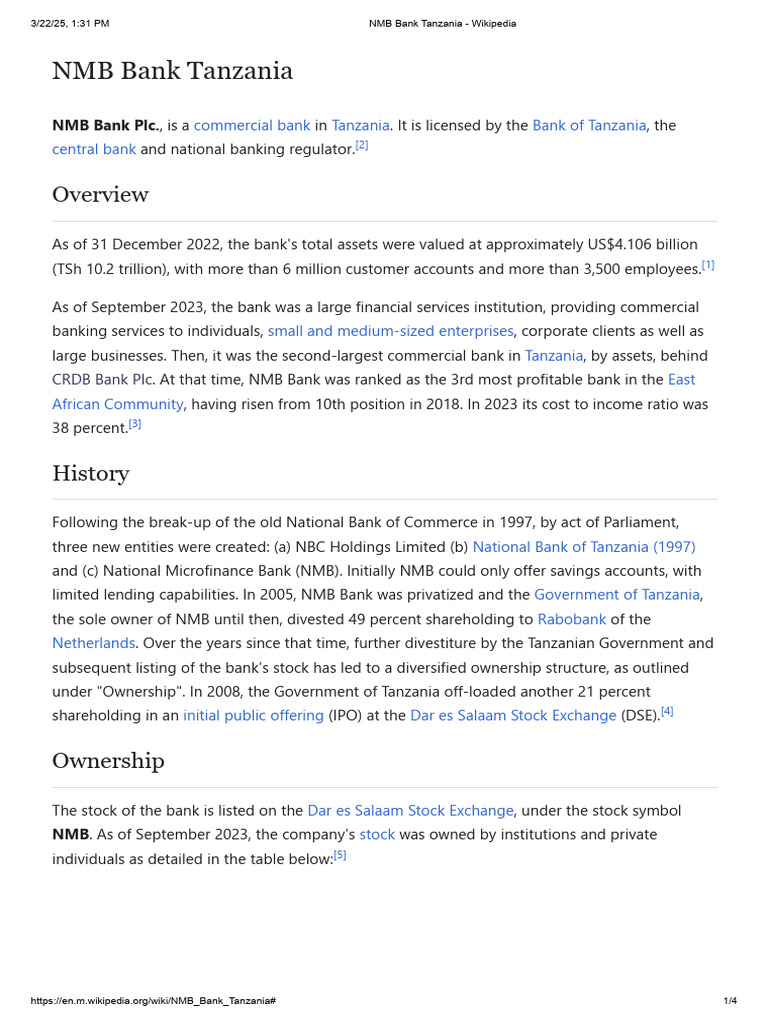 NMB Bank Tanzania - Wikipedia | PDF | Institutional Investors | Investing