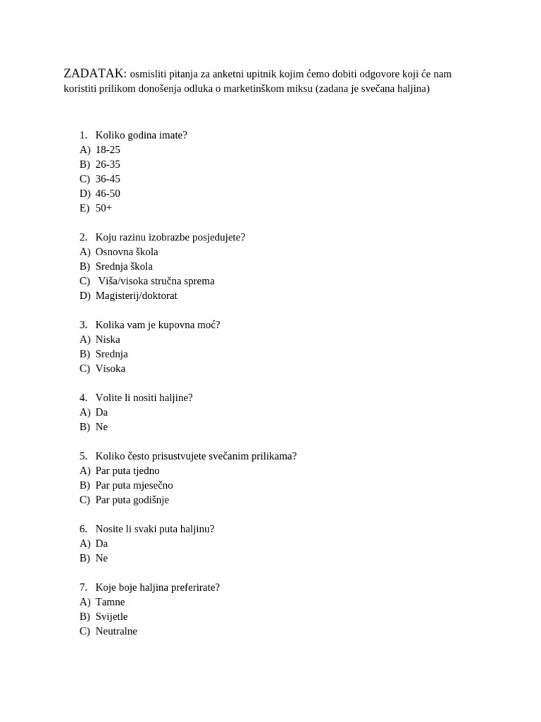 Anketa Za Svečanu Haljinu | PDF