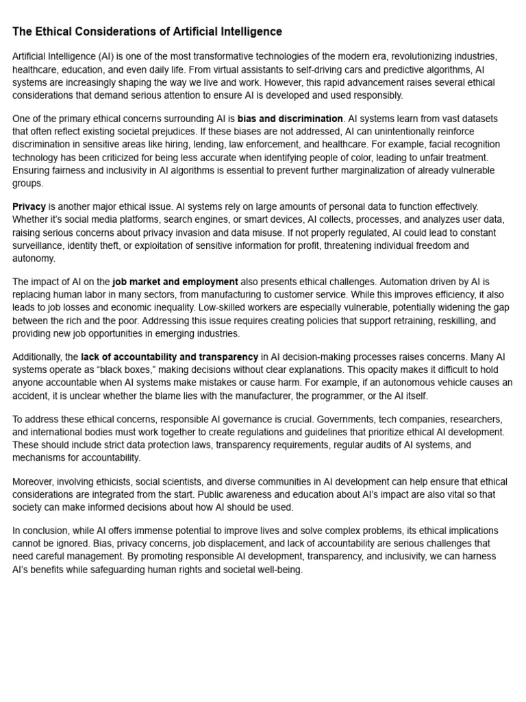 The Ethical Considerations of Artificial Intelligence | PDF ...
