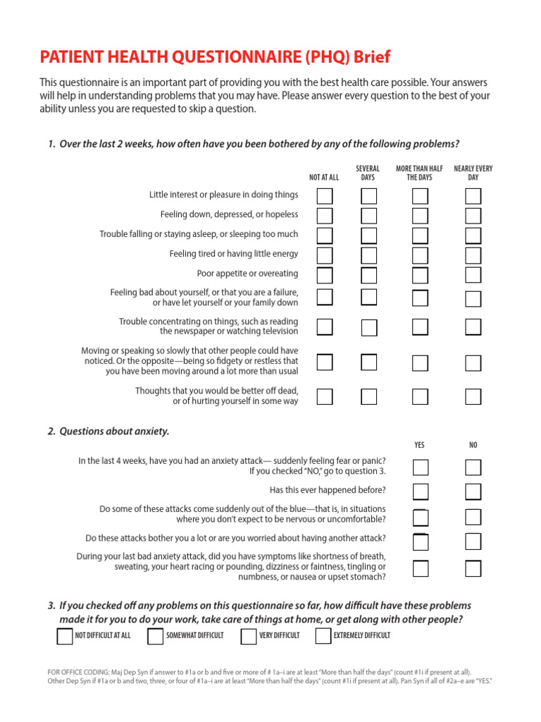 Patient Health Questionnaire Overview | PDF | Menstruation | Diseases ...
