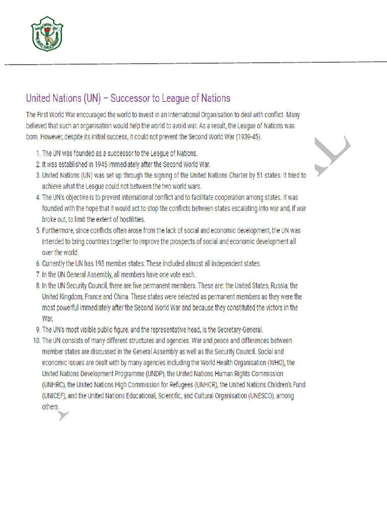 UN's Six Principal Organs Explained | PDF | United Nations General ...