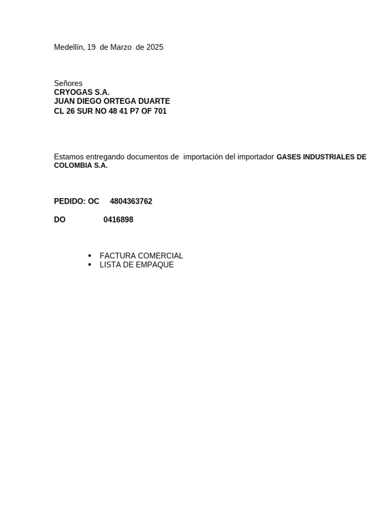 Carta Remision Documentos | PDF