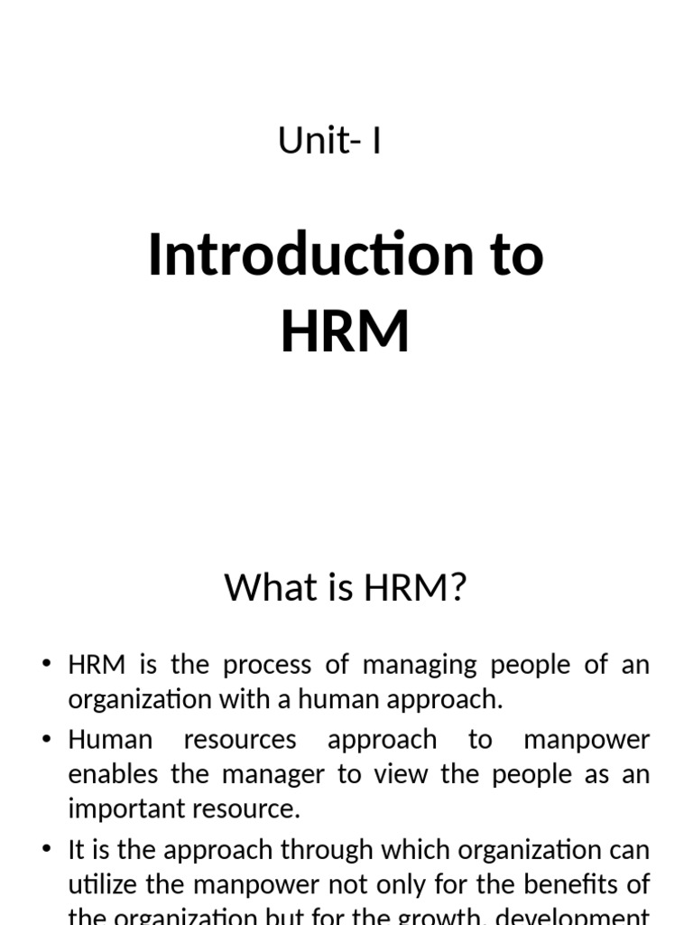 Unit-I Intro To HRM and HRP | PDF | Human Resource Management ...