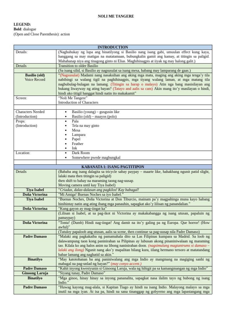 Noli Me Tangere Script Final | PDF