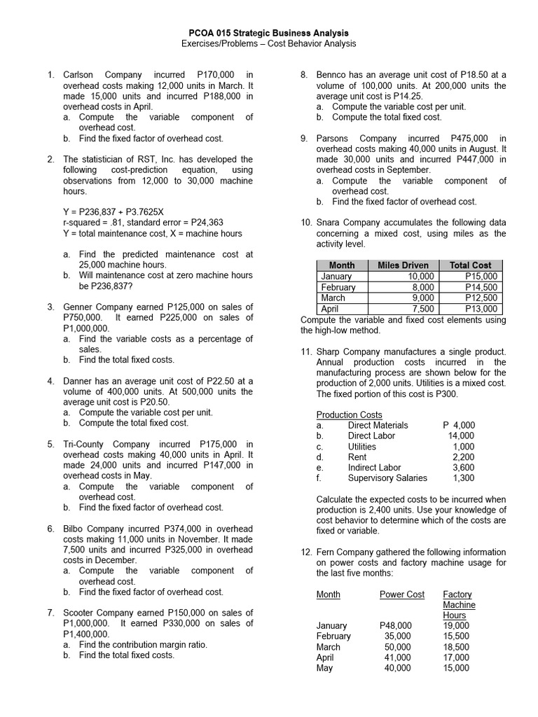 PCOA 015 1 CBA Exercises | PDF | Cost Of Goods Sold | Business