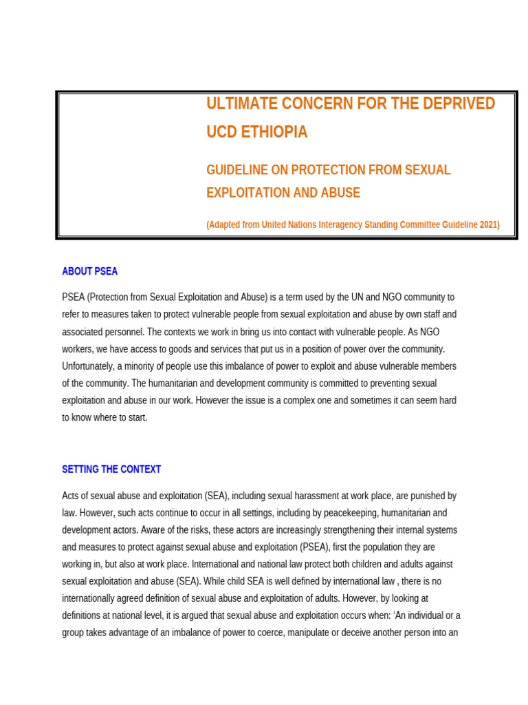 PSEA Guidelines for Humanitarian Workers | PDF | Child Abuse | Social ...