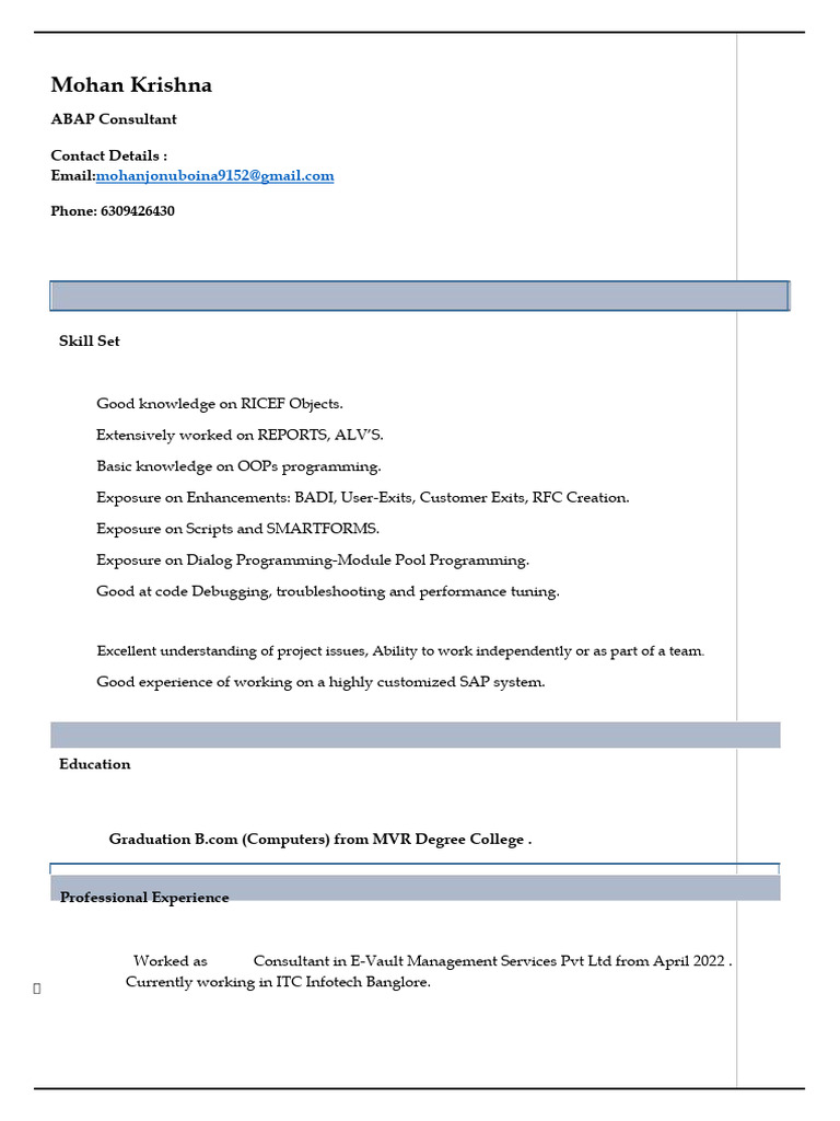 Mohan Krishna SAP ABAP 2+ CV. | PDF | Computer Programming | Software Engineering