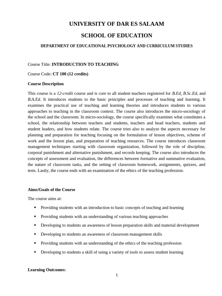 CT 100 Course Outline 2023 - 2024 | PDF | Learning | Teachers