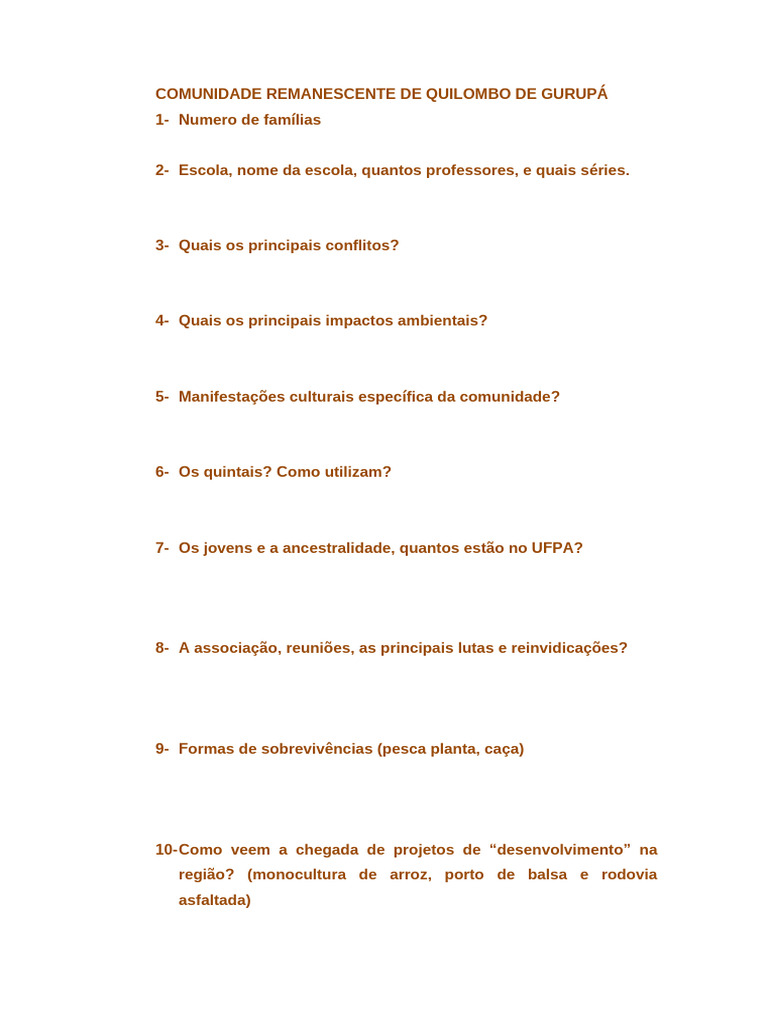 Questões para Observar e Coletar Informações de Pesquia Com ...