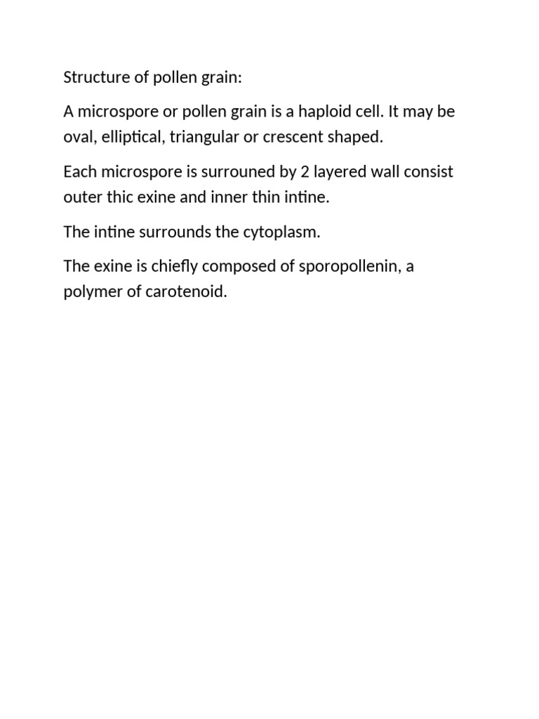 Structure of Pollen Grain Explained | PDF