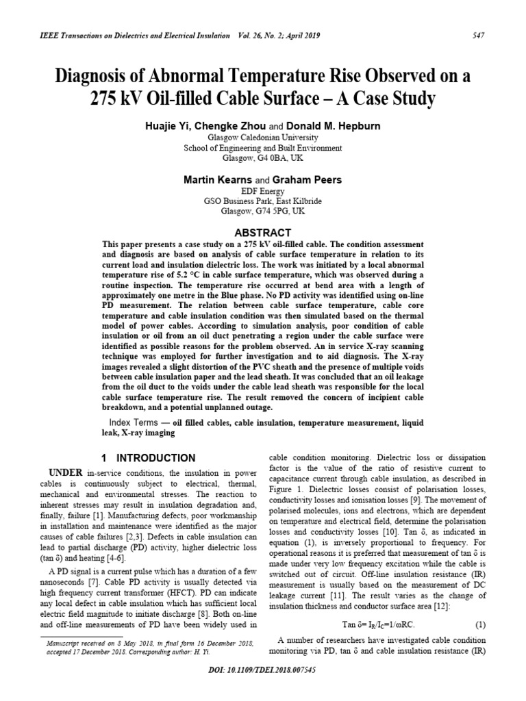 Diagnosis of 275 kV Cable Temperature Rise | PDF | Electricity ...