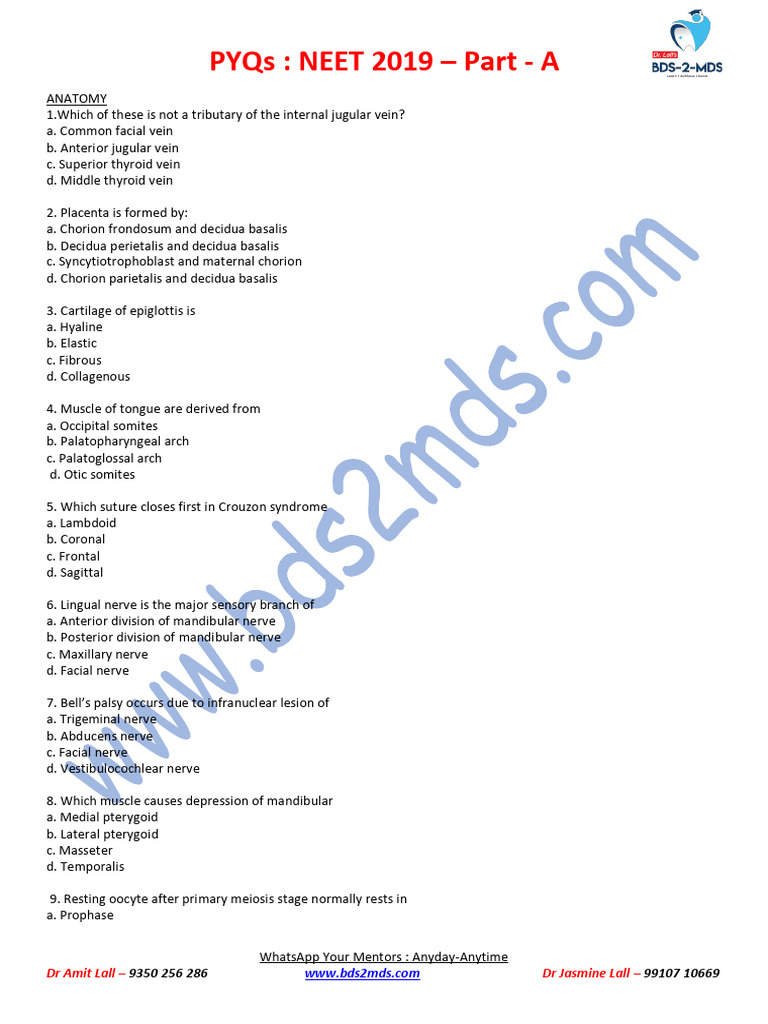 NEET 2019 Part A PYQs for Medical Students | PDF | Small Intestine