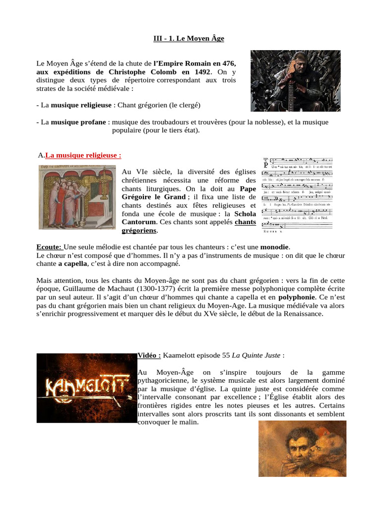 Musique au Moyen Âge : Religieuse et Profane | PDF | Chant grégorien ...