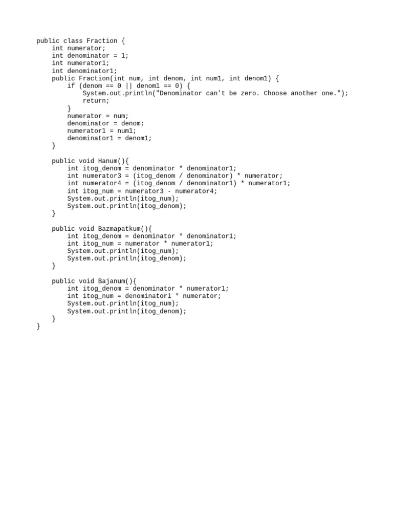 Java Fraction Operations Class | PDF